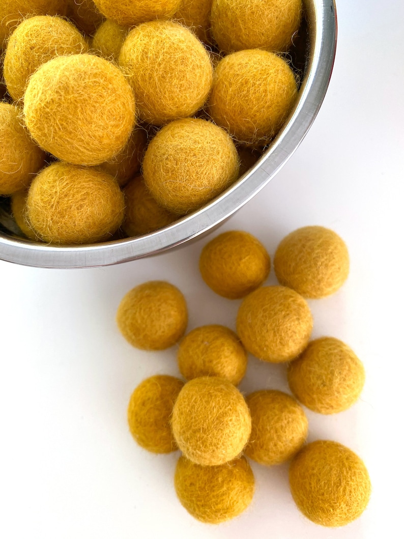 Mustard 2.5cm Felt Balls | 1 Inch Diameter 100% Wool Felt Poms | DIY ...