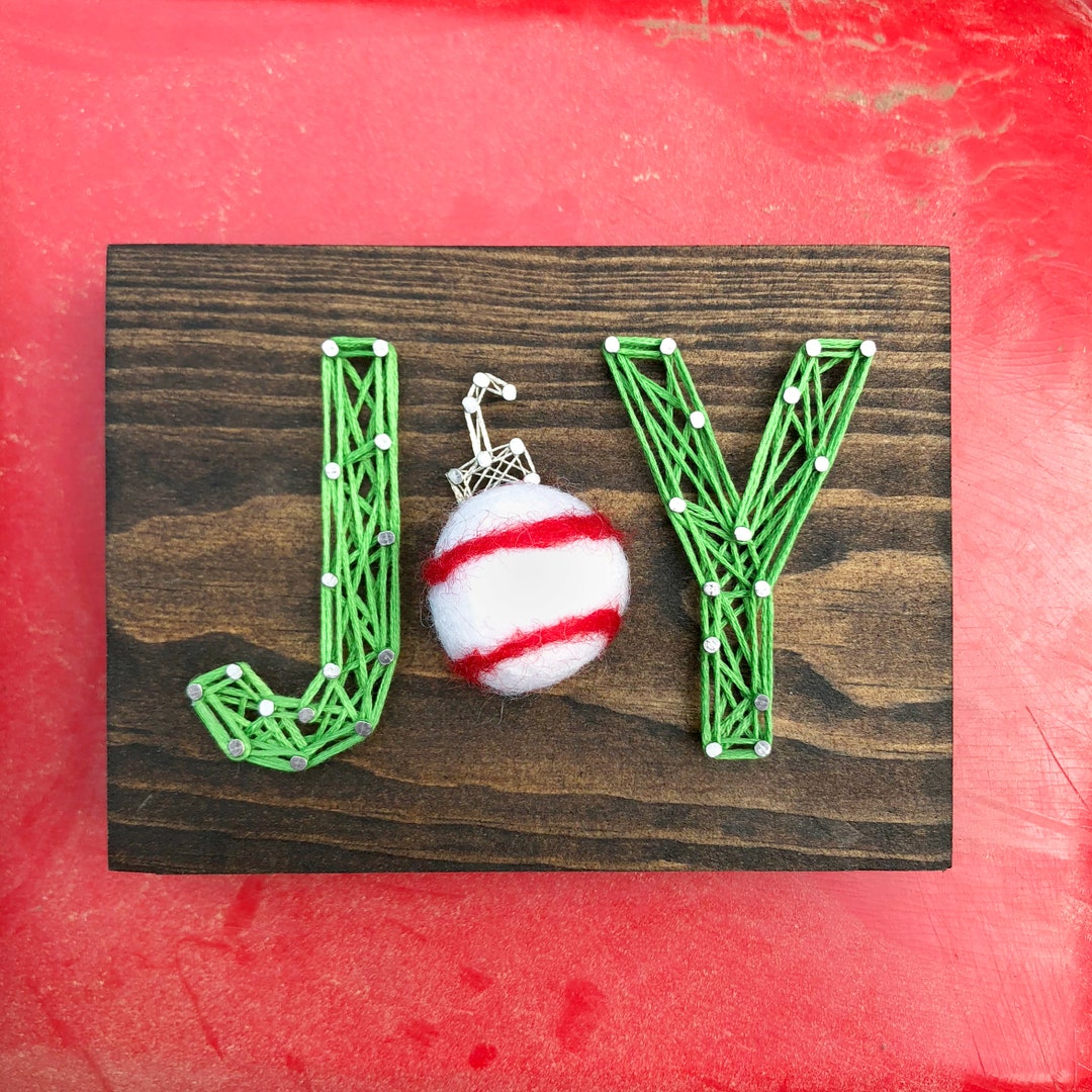 READY TO SHIP String Art Mini Joy Sign With Felt Pom Ornament | Dark ...