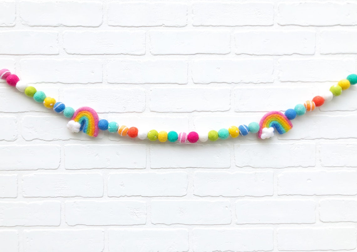 Radiant Rainbow Felt Pom Bunting Colorful Felt Ball Garland | Etsy