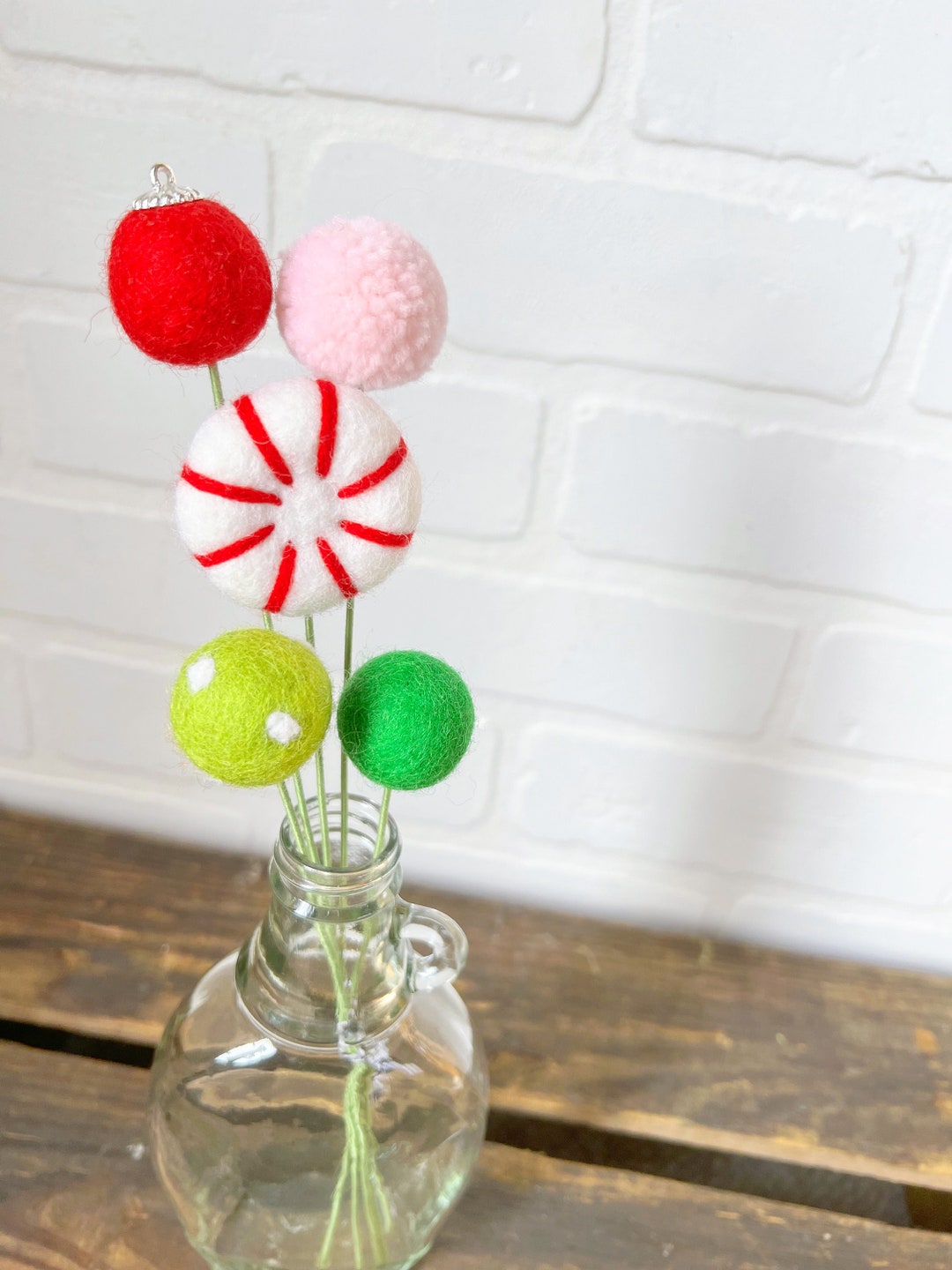 Pom Cluster Pink Pom and Peppermint Pom Flower Bouquet Christmas Tiered ...