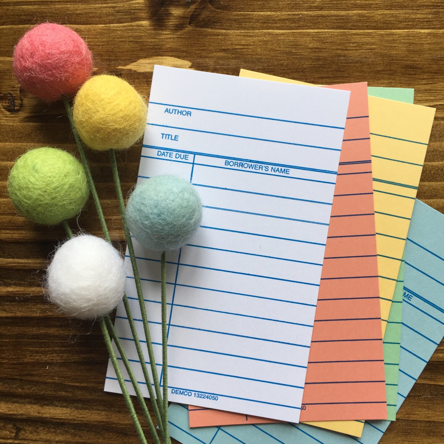 Pom Cluster Library Card Set Pom Flower Bouquet | Etsy