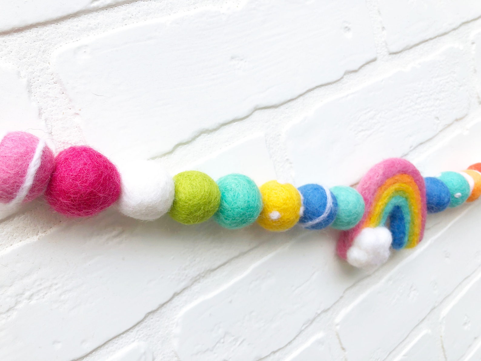 Radiant Rainbow Felt Pom Bunting Colorful Felt Ball Garland | Etsy