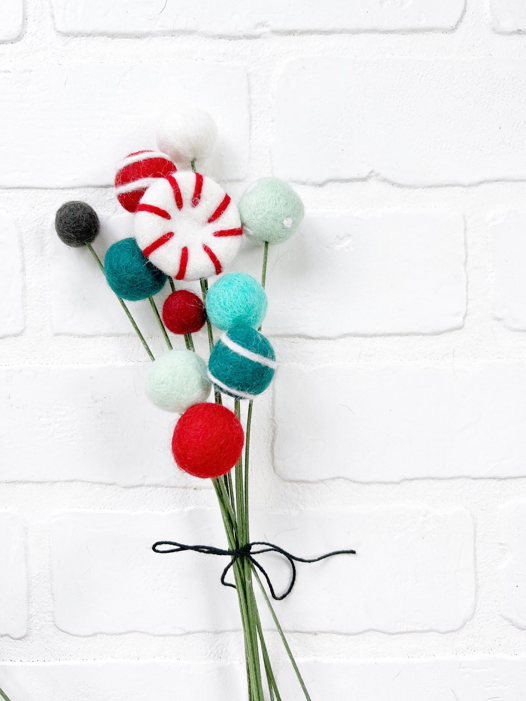 Pom Cluster Peppermint Twist Pom Flower Bouquet Christmas Teal Mint Red ...