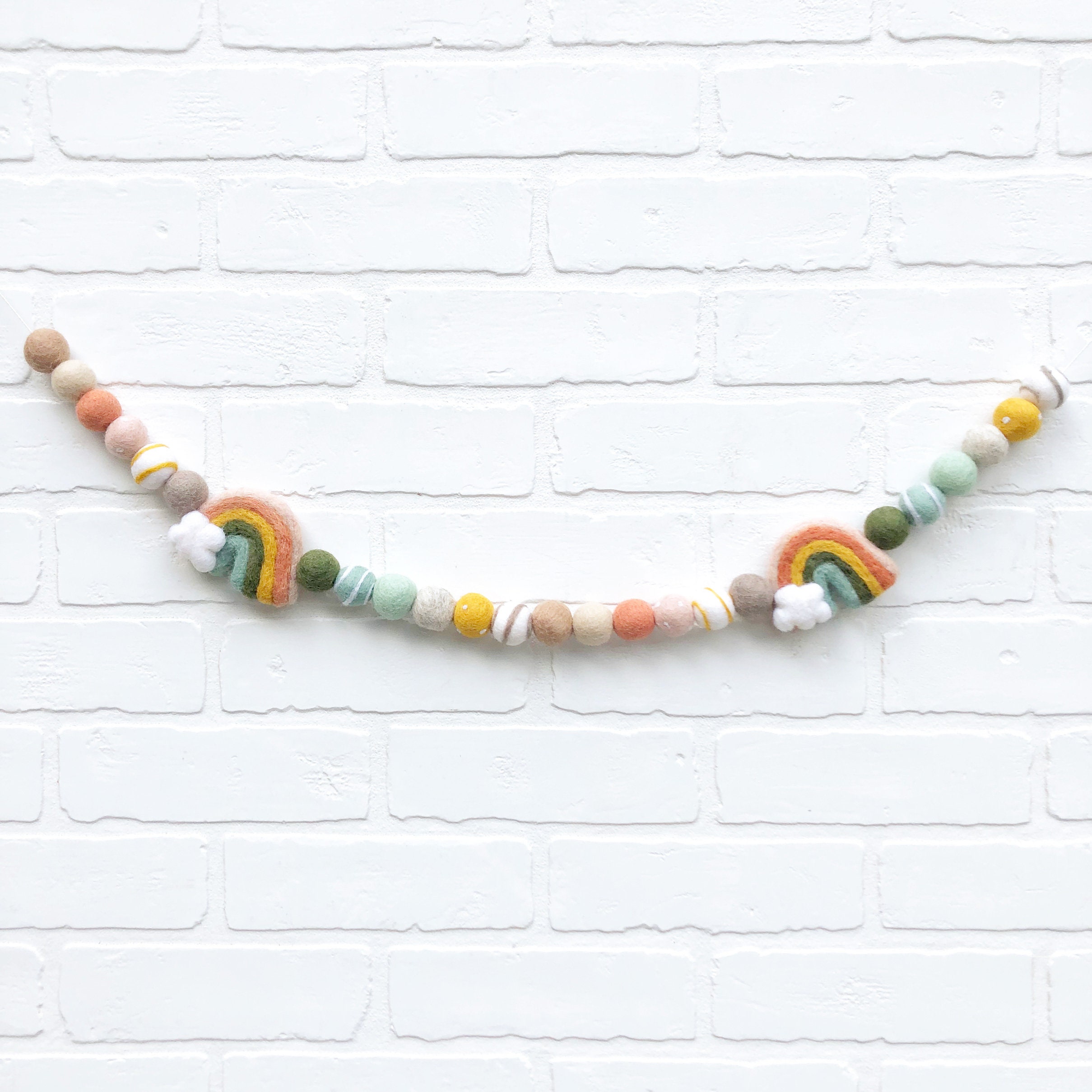 Kelly's Colors Felt Pom Bunting Muted Rainbow Felt Ball | Etsy