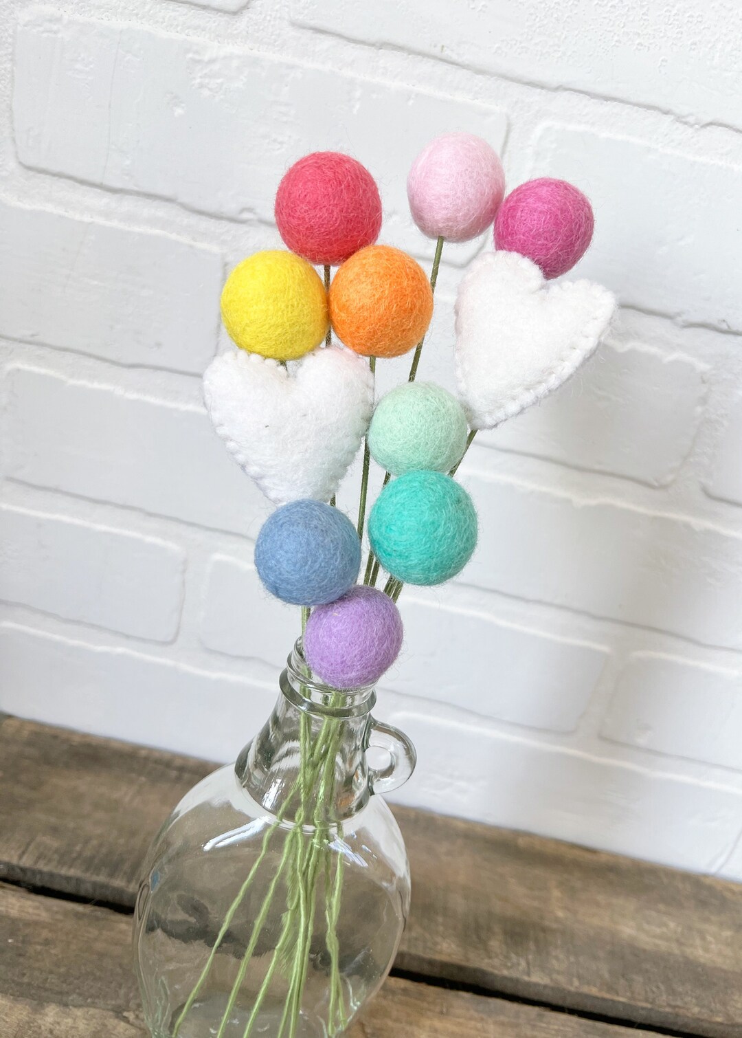 Pom Cluster Conversation Heart Pom Flower Bouquet Pastel Rainbow Candy ...