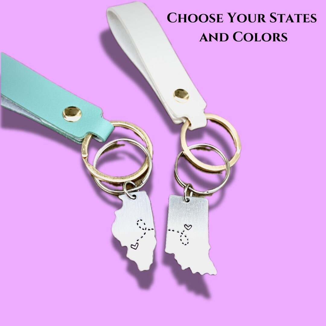 BEST FRIEND KEYCHAINS Customized Long Distance State Keychains Hand ...