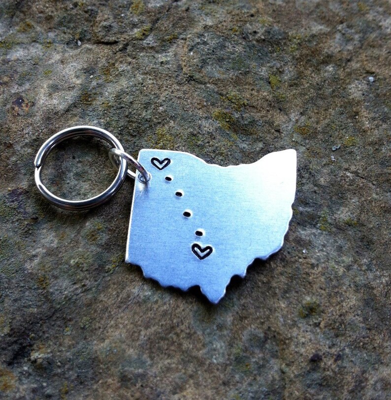 CUSTOM USA Key Chain / Long Distance Love Handstamped America Keychain ...