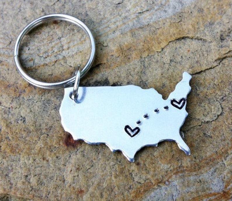 CUSTOM USA Key Chain / Long Distance Love Handstamped America Keychain ...