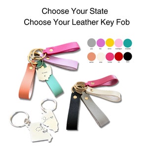 BEST FRIEND KEYCHAINS Customized Long Distance State Keychains Hand Stamped Best Friend Gift Set ...