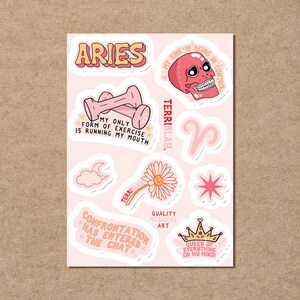 Funny Aries Zodiac Vinyl Sticker Sheet, Cute Zodiac Astrology Lover ...