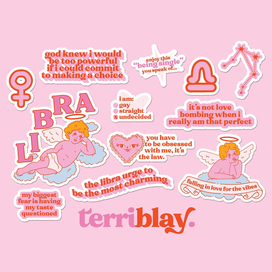 Funny Libra Zodiac Sticker Sheet Cute Pink Astrology Angel - Etsy