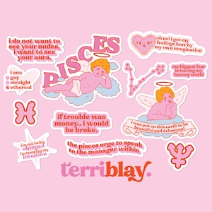 Funny Pisces Zodiac Sticker Sheet, Cute Pink Astrology Cherub Angel Art ...