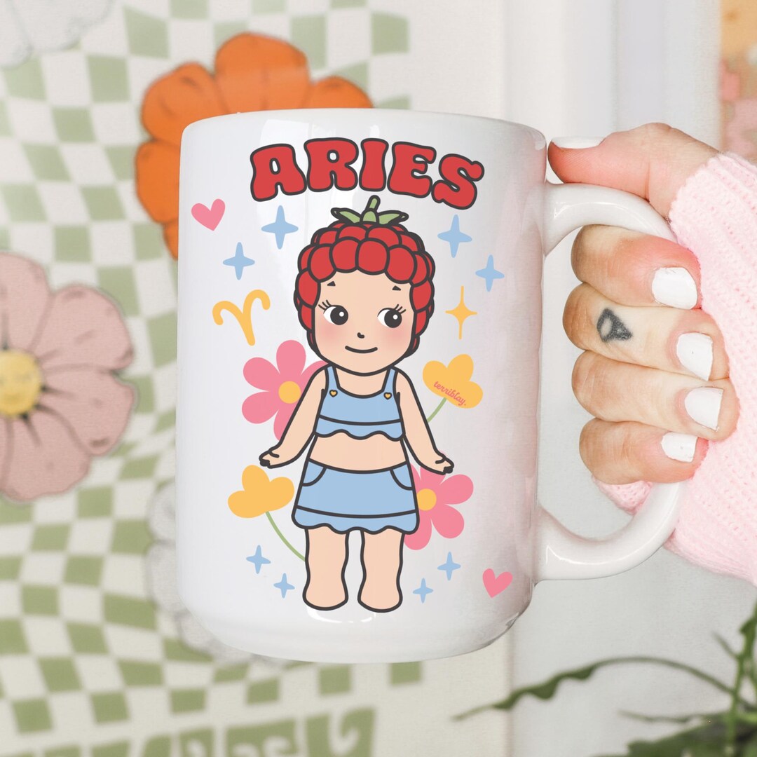 Cute Aries Coffee Mug, Zodiac Tea Cup, Kawaii Art, Angel Doll, Gift for ...