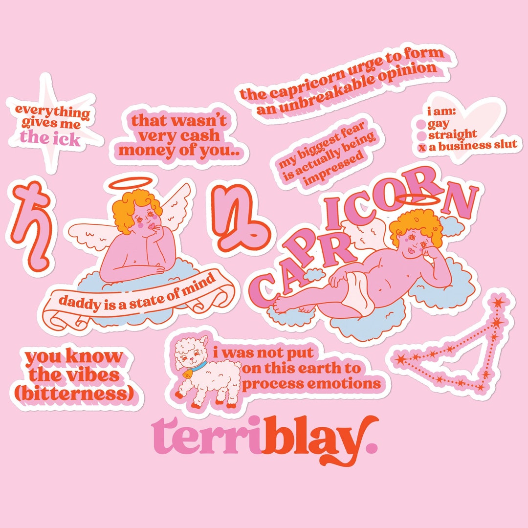 Funny Capricorn Zodiac Sticker Sheet, Cute Pink Humorous Art, High ...