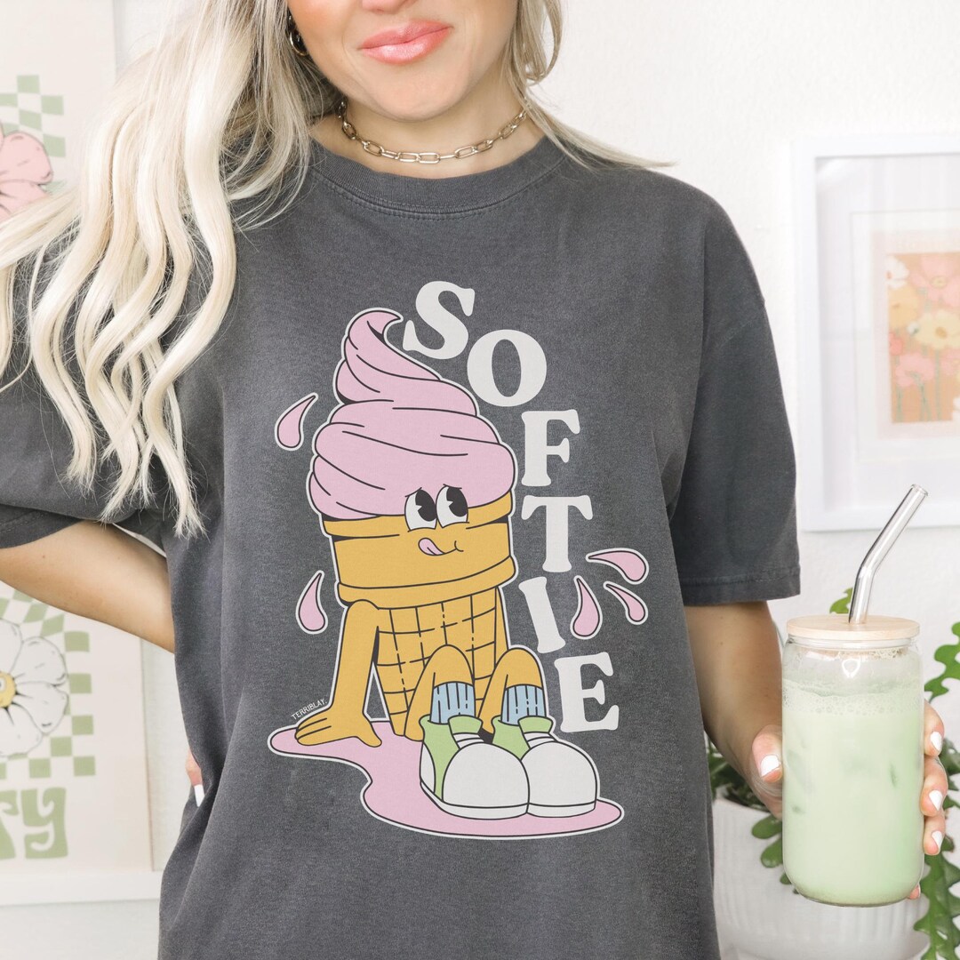 Softie Ice Cream Comfort Color T-shirt, Cute Retro Cartoon Food Graphic ...