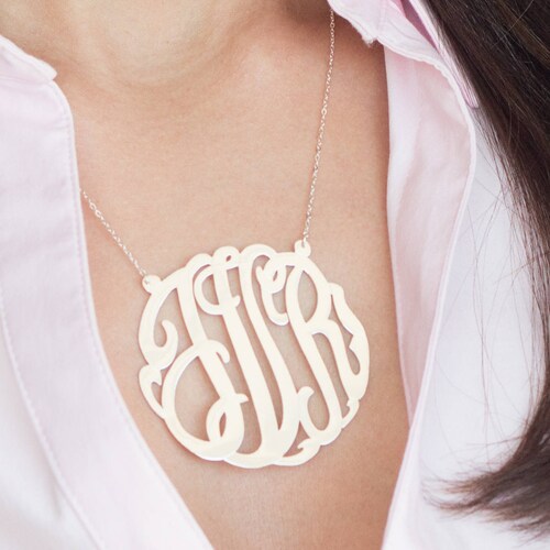 925 Sterling Silver Monogram Personalized Necklace Choose - Etsy