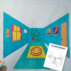 3D Illusion Papercraft Coloring Page Printable – DIY Craft Template for ...