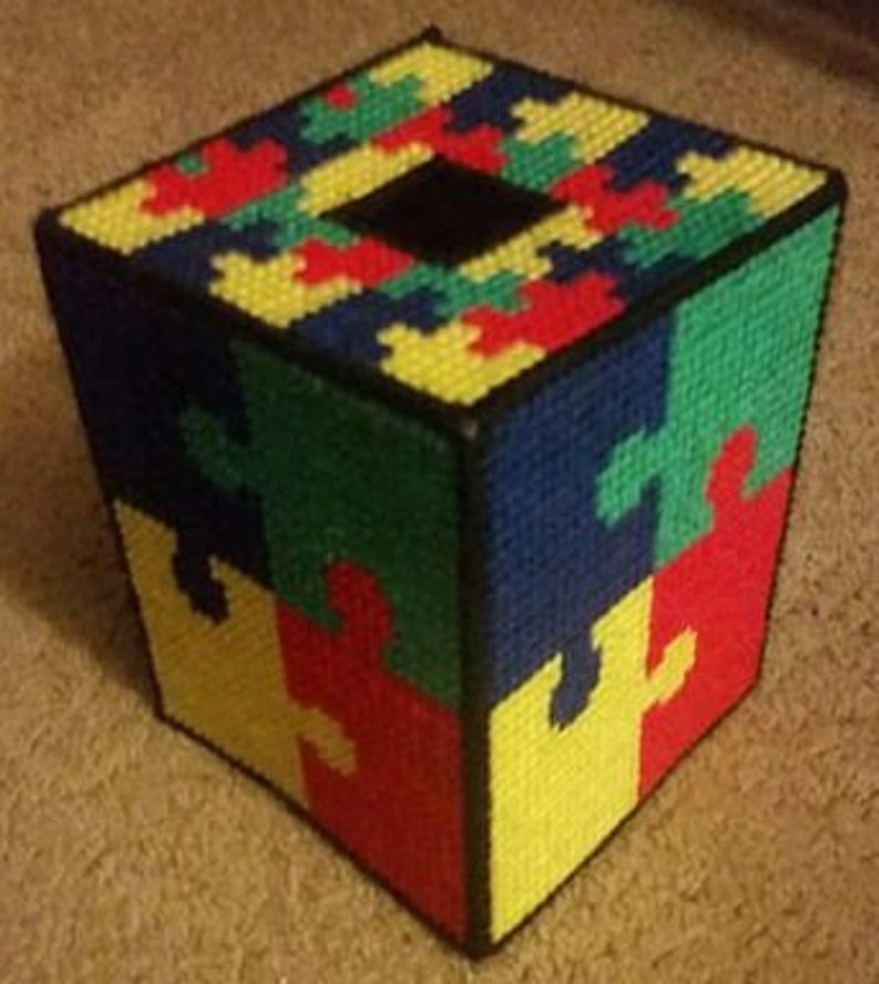 Puzzle Piece Plastic Canvas Tissue Box Cover - Etsy