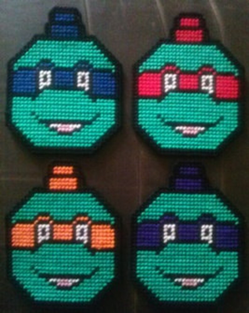 Teenage Mutant Ninja Turtle Inspired Plastic Canvas Ornament Set ...