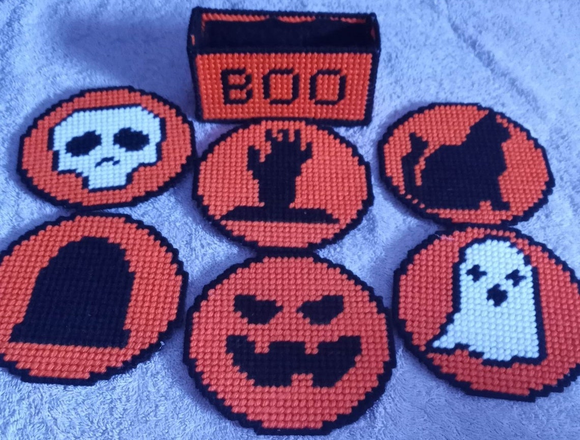 Halloween Plastic Canvas Coaster Set Pattern - Etsy