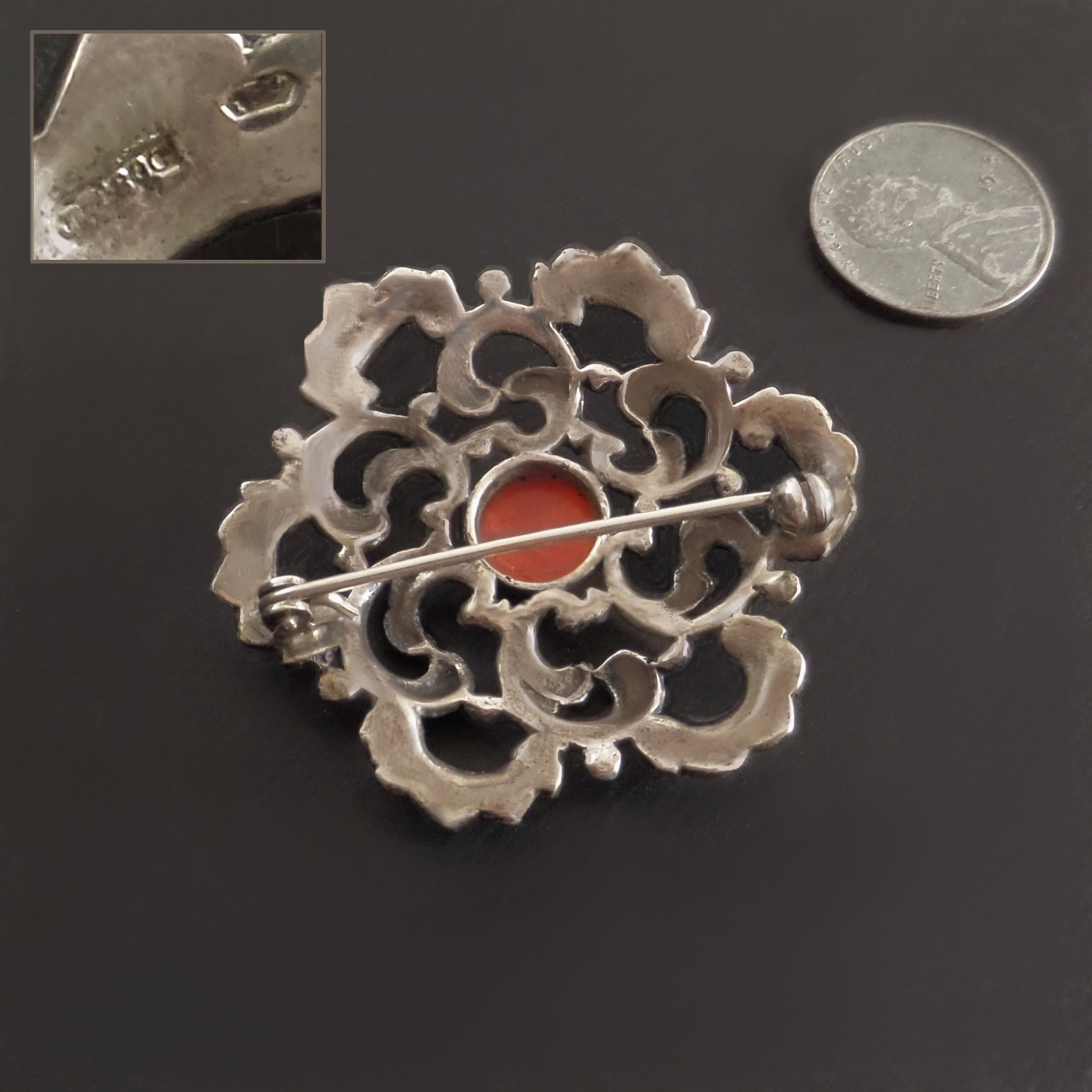 Sale Antique Natural Red CORAL Brooch SOLID Silver 800 | Etsy