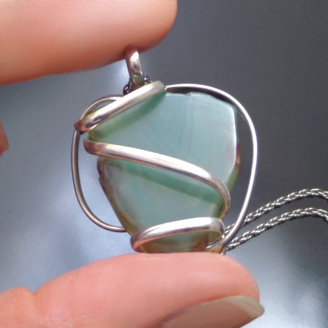 Vintage STERLING Banded AGATE Necklace Pendant 25 Inch Long Sterling ...