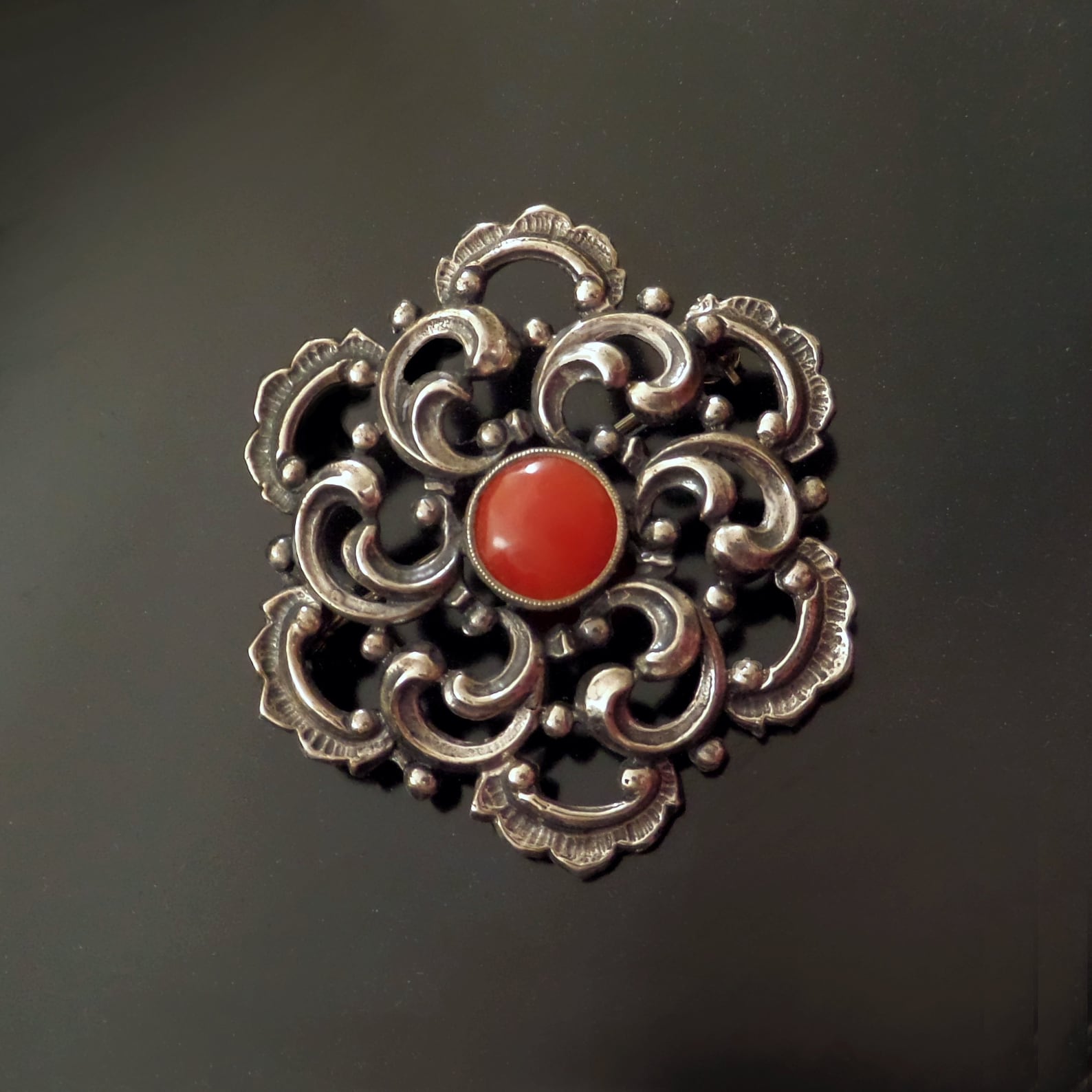 Sale Antique Natural Red CORAL Brooch SOLID Silver 800 | Etsy