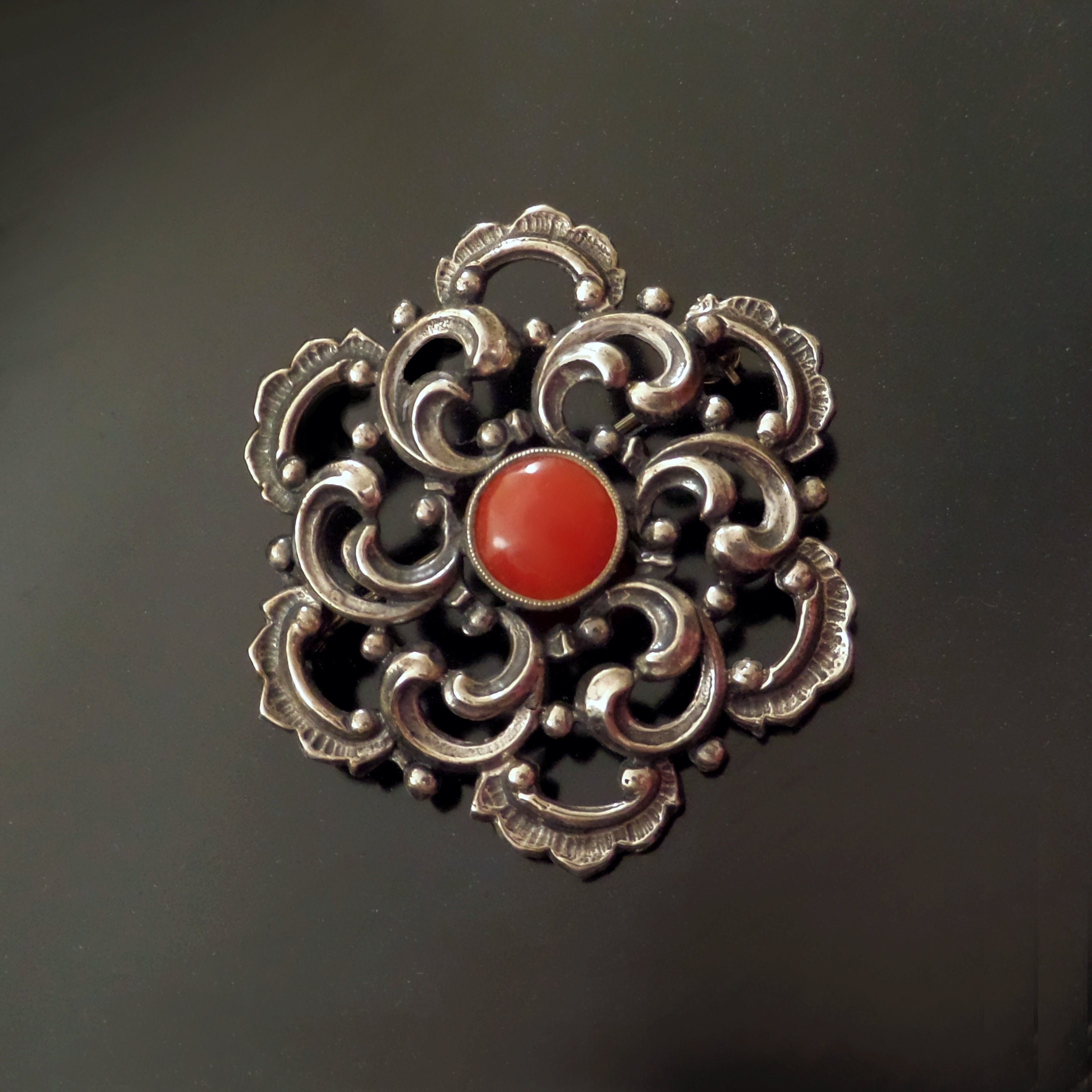 Sale Antique Natural Red CORAL Brooch SOLID Silver 800 | Etsy