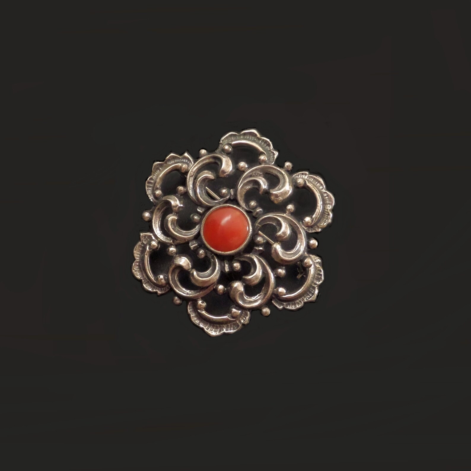 Sale Antique Natural Red CORAL Brooch SOLID Silver 800 | Etsy