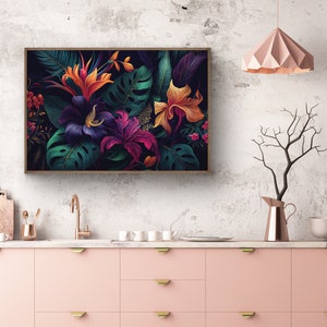 Printable Jewel Tone Dark Floral Jungle Wall Art Print, Dark Floral ...