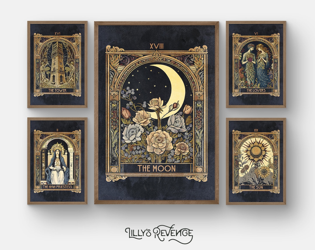 Set of 5 Printable Tarot Card Prints, Tarot Wall Art, Tarot Card Poster ...