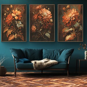 Terracotta Wall Art Floral Wall Art Prints Peony Painting Prints 3 ...