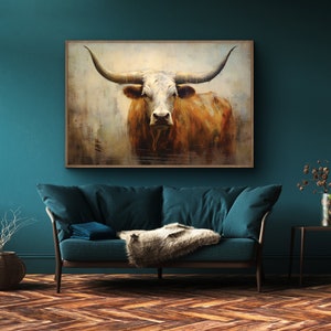 Printable Longhorn Wall Art Texas Farmhouse Decor Longhorn Painting ...