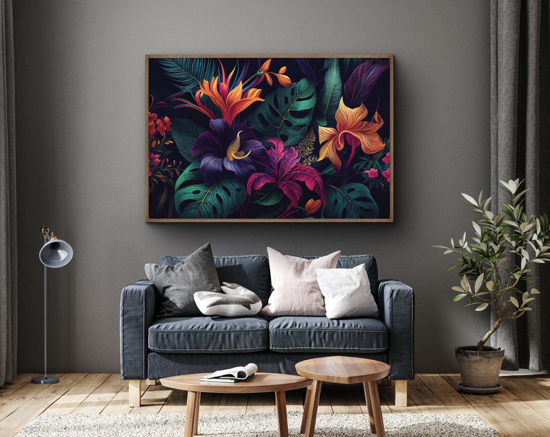 Printable Jewel Tone Dark Floral Jungle Wall Art Print Dark - Etsy