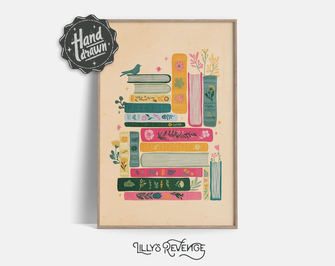Colorful Book Print Library Printable Modern Book Print Book Club Print ...