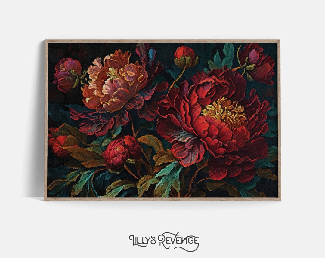 Printable Jewel Tone Dark Floral Wall Art Print Pfingstrose Malerei ...
