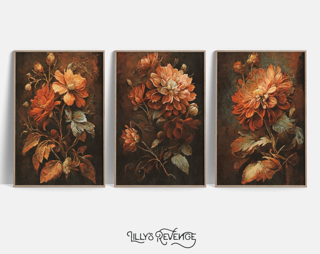Terracotta Wall Art Floral Wall Art Prints Peony Painting Prints 3 ...