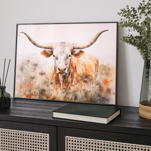 Printable Longhorn Wall Art Texas Farmhouse Decor Longhorn Painting ...
