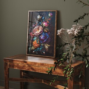 Set of 2 Printable Jewel Tone Wall Art Dark Floral Prints Moody Wall ...