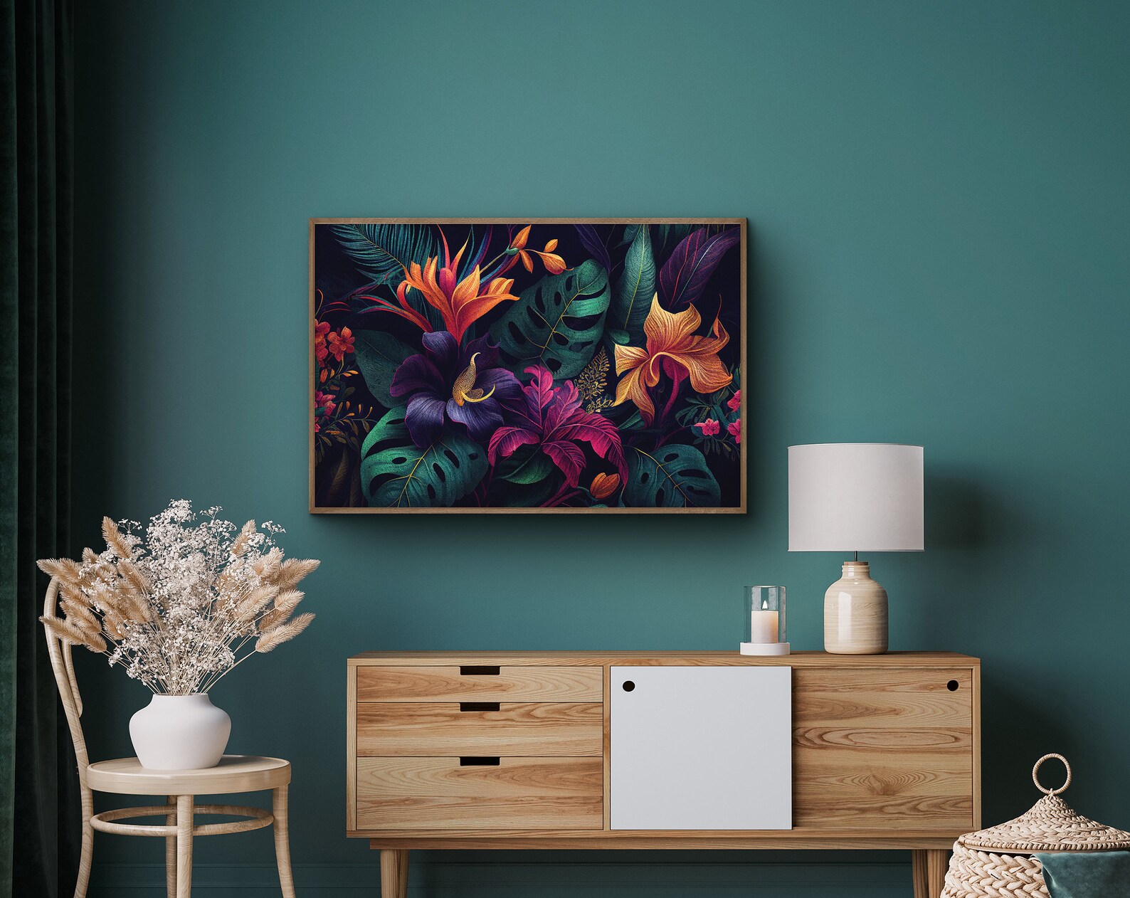 Printable Jewel Tone Dark Floral Jungle Wall Art Print, Dark Floral ...