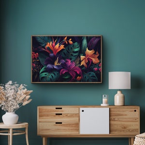 Printable Jewel Tone Dark Floral Jungle Wall Art Print, Dark Floral ...