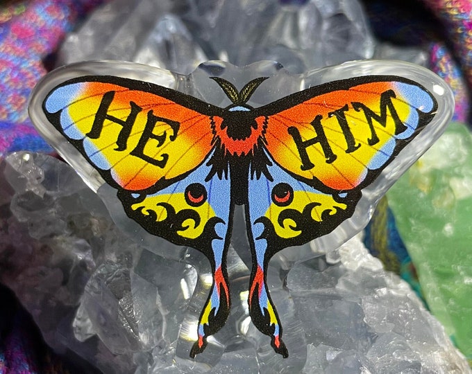 He/him Luna Moth Pronoun Pin - Etsy