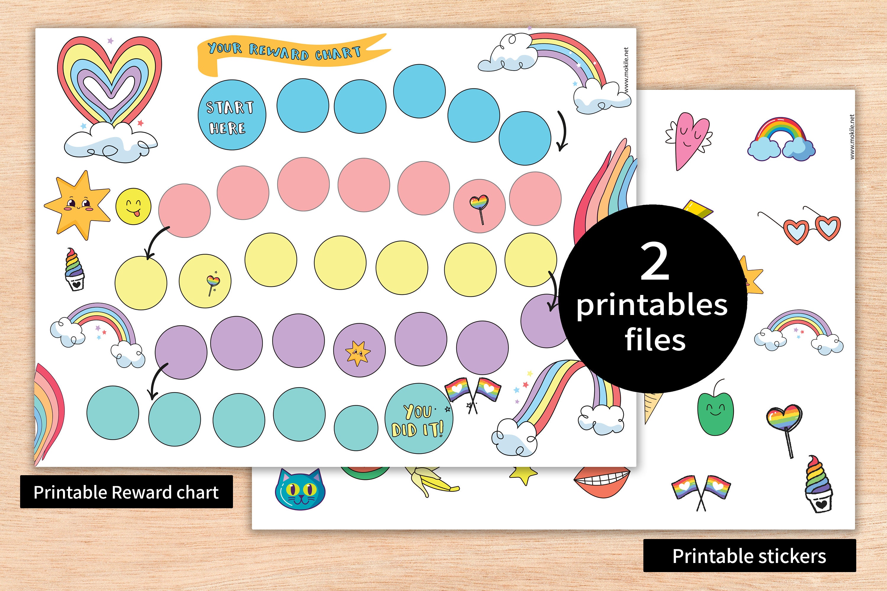 Printable Reward Chart, Rainbow Sticker Chart, Instant Download Reward ...