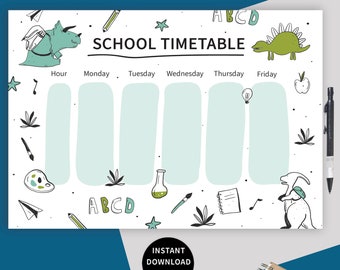 KIDS DAILY SCHEDULE Dinosaur Printable for Instant Download Horizontal ...