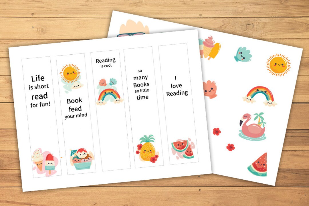 Summer Bookmarks + Stickers- Printable Download - Etsy