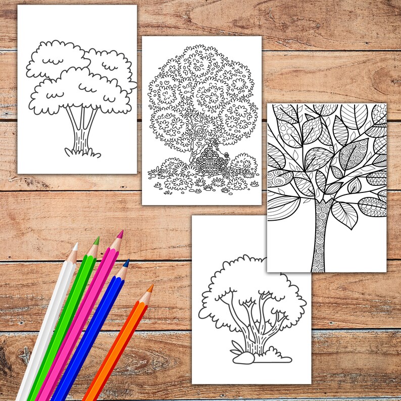 Tree Colouring Page I Printable Tree DIGITAL Colouring Page INSTANT ...