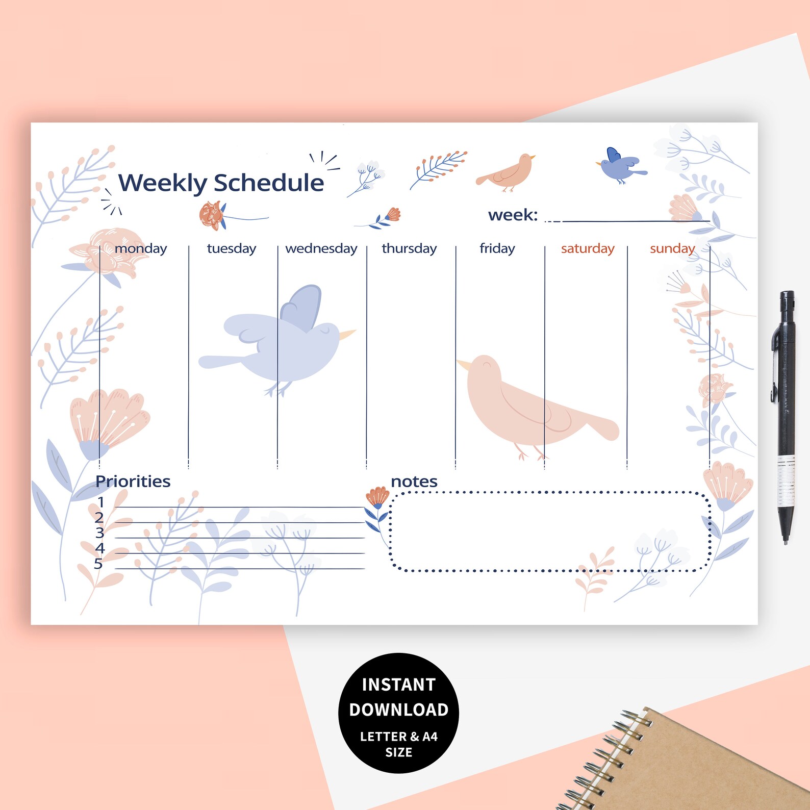 Home School Planner, Weekly to Do List Printable,floral Watercolors ...