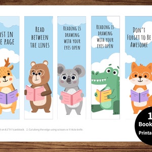 Animals Printable Bookmarks: Kids Bookmark Set (digital Download) - Etsy
