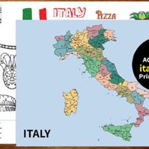 ITALY Map,distance Learning, Coloring Map, Italy Activites, Italy Kids ...