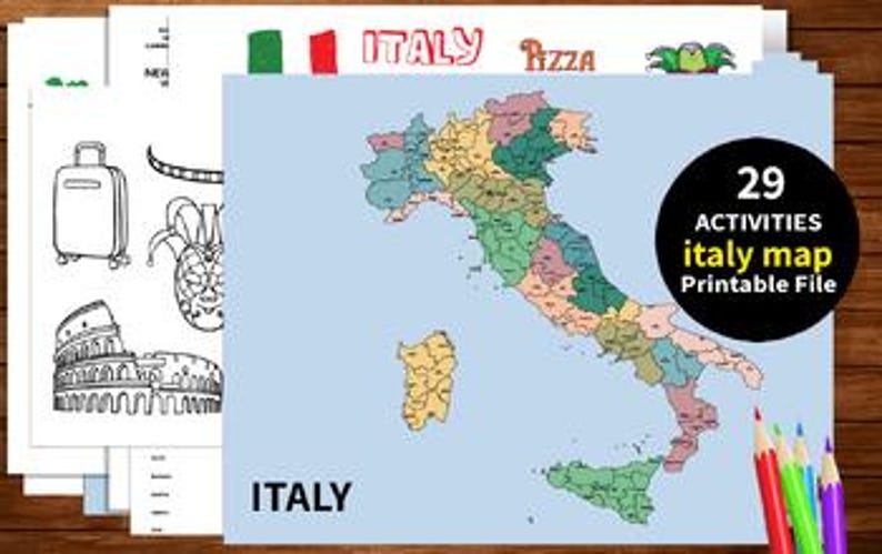 ITALY Map,distance Learning, Coloring Map, Italy Activites, Italy Kids ...